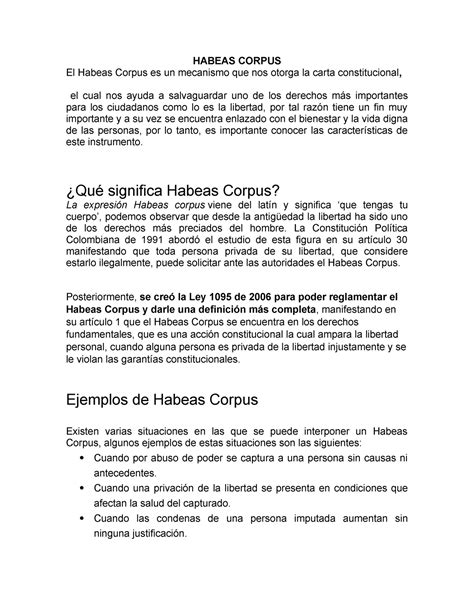 El Habeas Corpus Ninguno Habeas Corpus El Habeas Corpus Es Un