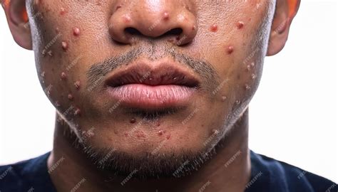 A Closeup Of A Persons Face Showing The Monkeypox Lesions Which Are