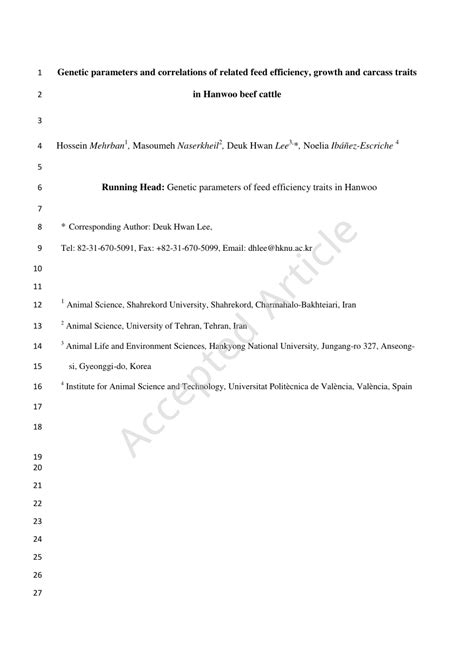 Pdf Genetic Parameters And Correlations Of Related Feed Efficiency Growth And Carcass Traits
