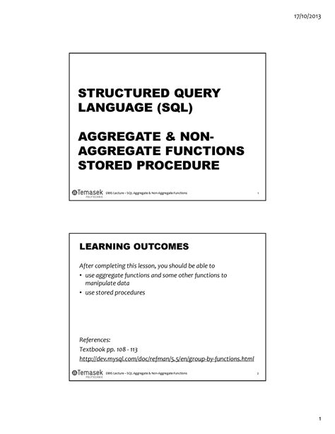 Dbis L04a Sql Aggregate Non Aggregate Functions And Stored Procedures