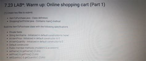 solved 7 23 lab warm up online shopping cart part 1 1