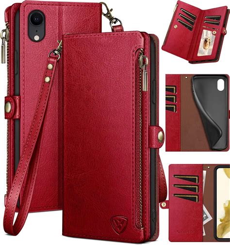 Xcasebar For Iphone Xr Wallet Case With Rfid Blocking Zipper Credit Card Holder Flip Folio
