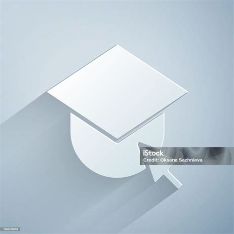 회색 배경에 격리 된 글로브 아이콘에 종이 컷 졸업 모자 세계 교육 기호 온라인 학습 또는 E러닝 개념 종이 아트 스타일 벡터 일러스트레이션 3차원 형태에 대한 스톡 벡터