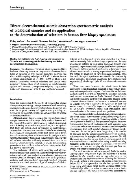 Pdf Direct Electrothermal Atomic Absorption Spectrometric Analysis Of