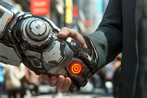 Hands Of Robot And Human Connect Artificial Intelligence Ai Circuit Board To Virtual Smart