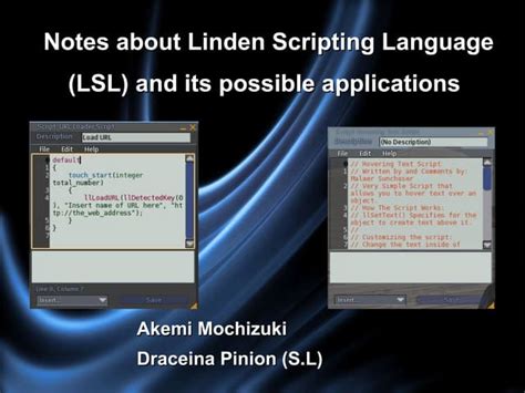 Notes About Linden Scripting 2009 Congress Ppt