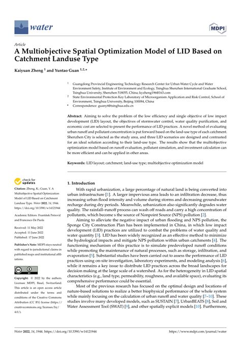 Pdf A Multiobjective Spatial Optimization Model Of Lid Based On Catchment Landuse Type