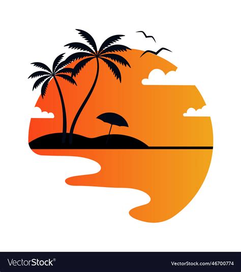 Palms On Beach Sunrise Round Badge Royalty Free Vector Image