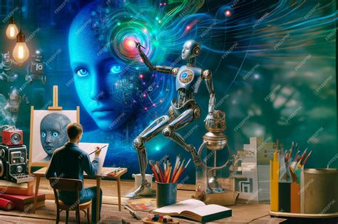 Premium Ai Image Artificial Intelligence And Human Collaboration In A Surreal Artistic Endeavor