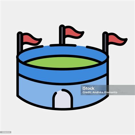 아이콘 스타디움 건물 요소 채워진 선 스타일의 아이콘입니다 인쇄물 웹 포스터 로고 사이트 계획 지도 인포그래픽 등에 적합합니다 Championship에 대한 스톡 벡터 아트