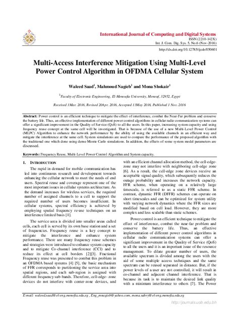 Pdf Multi Access Interference Mitigation Using Multi Level Power Control Algorithm In Ofdma