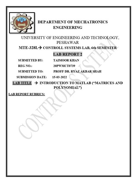 Lab Report 2 Download Free Pdf Matlab Matrix Mathematics