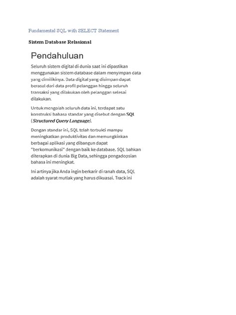 Sistem Database Relasional Fundamental Sql With Select Statement Pdf