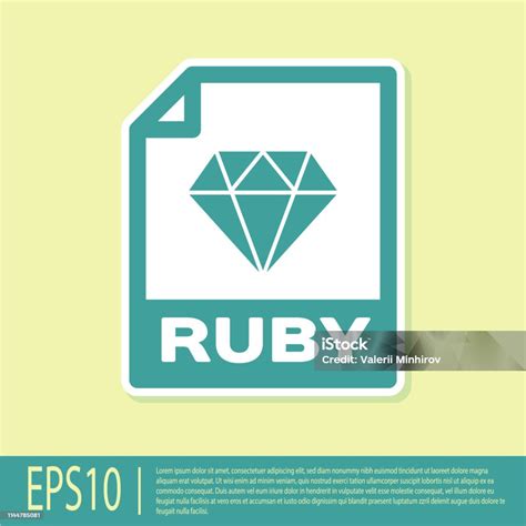 녹색 루비 파일 문서 아이콘입니다 노란색 배경에 고립 된 루비 버튼 아이콘을 다운로드 합니다 루비 파일 기호입니다 벡터 일러스트 html에 대한 스톡 벡터 아트 및 기타