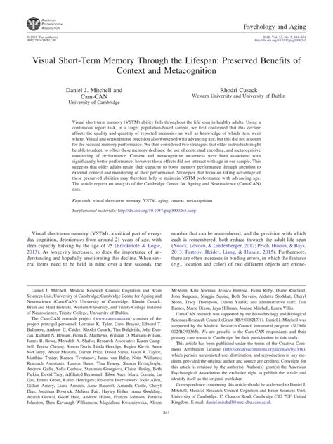 Pdf Visual Short Term Memory Through The Lifespan Preserved Benefits Of Context And Metacognition