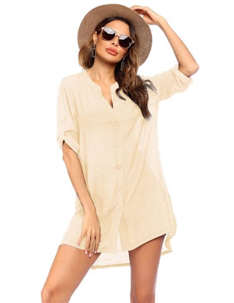 Ekouaer Swimsuit Coverups Coverup Swimwear Beachwear Tops With Button