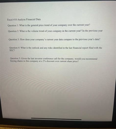 Solved Excel Analyze Financial Data Question What Is Chegg