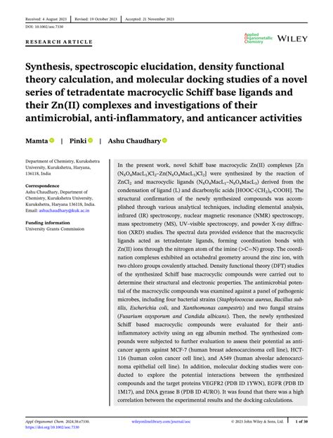 Synthesis Spectroscopic Elucidation Density Functional Theory Calculation And Molecular