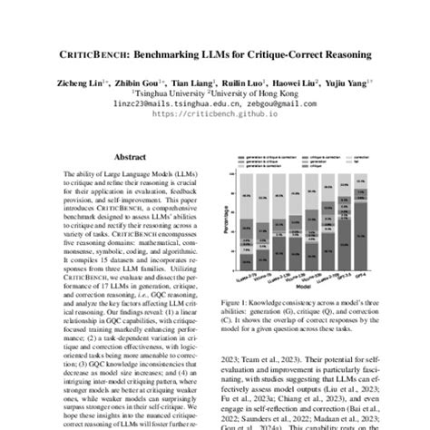 Criticbench Benchmarking Llms For Critique Correct Reasoning Acl Anthology