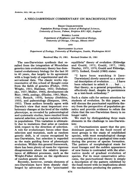 A Neo Darwinian Commentary On Macroevolution Pdf