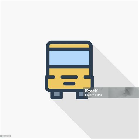 여객 버스 선 평면 색상 아이콘입니다 선형 벡터 기호입니다 화려한 긴 그림자 디자인입니다 경관에 대한 스톡 벡터 아트 및 기타