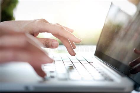 Business Woman X27 S Hands Typing On Laptop Keyboard Stock Image