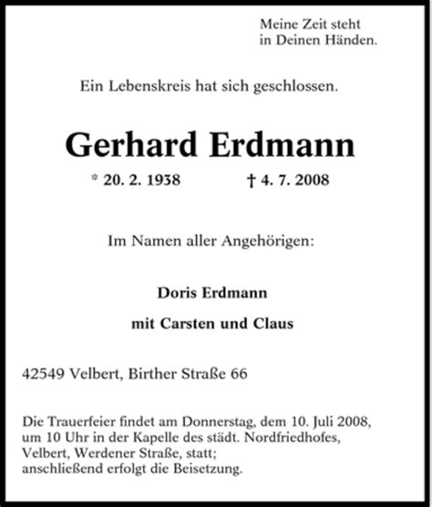 Traueranzeigen Von Gerhard Erdmann Trauer In Nrwde
