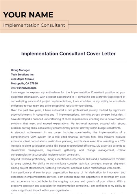 Free Implementation Consultant Cover Letter Template To Edit Online