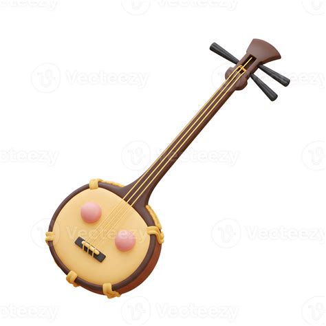 Artistic Cartoon Stringed Instrument With Round Body And Brown Accents