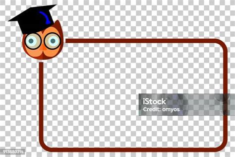 올빼미 얼굴 투명 효과 배경에서 졸업 모자를 사용 하 여 간단한 테두리 선 0명에 대한 스톡 벡터 아트 및 기타 이미지 0명