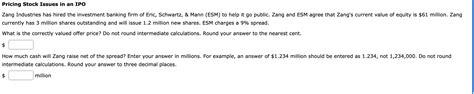 Solved Pricing Stock Issues In An Ipo Zang Industries Has