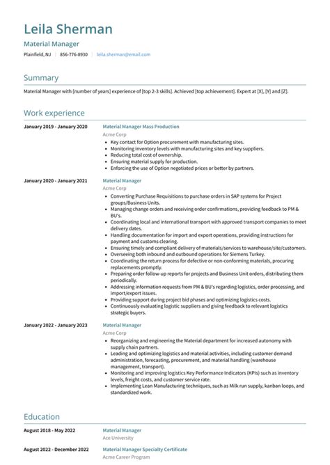 10 Material Manager Resume Examples That Work