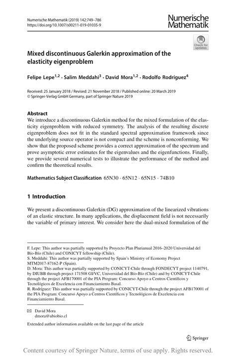 Mixed Discontinuous Galerkin Approximation Of The Elasticity Eigenproblem Request Pdf