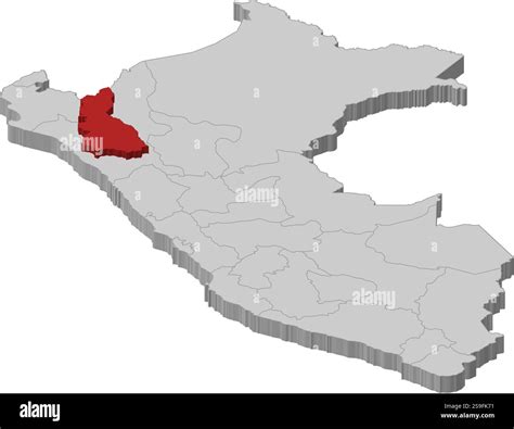 Map Of Peru As A Gray Piece Cajamarca Is Highlighted In Red Stock