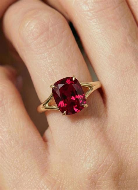Cushion Cut Ruby Engagement Ring Modern Split Shank Solitaire Vintage