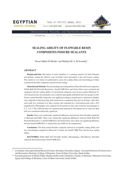 Pdf Sealing Ability Of Flowable Resin Composites Fissure Sealants