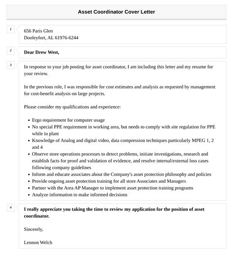 Asset Coordinator Cover Letter Velvet Jobs