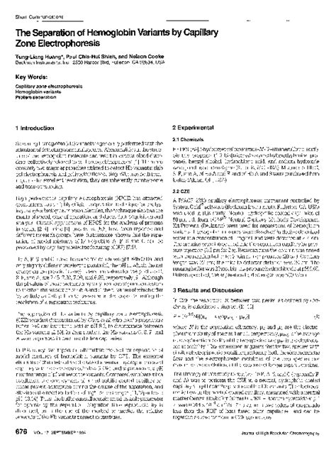 Pdf The Separation Of Hemoglobin Variants By Capillary Zone Electrophoresis Paul Shieh