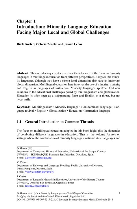 Pdf Minority Languages And Multilingual Education Bridging The Local And The Global