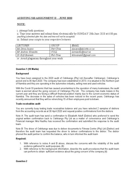 Auditing 310 Assignment Ii Pdf