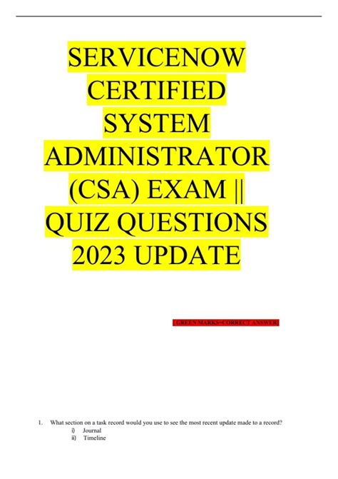 Servicenow Certified System Administrator Csa Exam Quiz Questions 2023 Update Servicenow