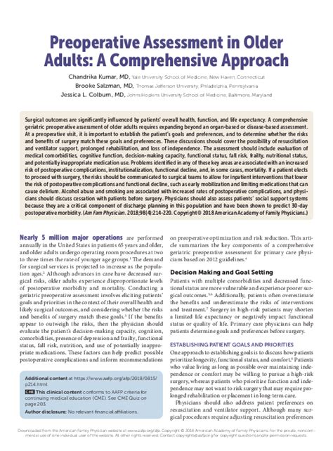Pdf Preoperative Assessment In Older Adults A Comprehensive Approach