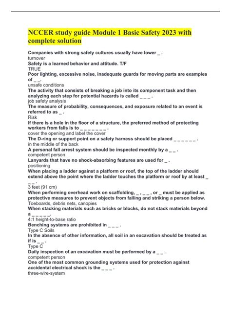NCCER Study Guide Module 1 Basic Safety 2023 With Complete Solution