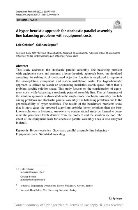 a hyper heuristic approach for stochastic parallel assembly line balancing problems with