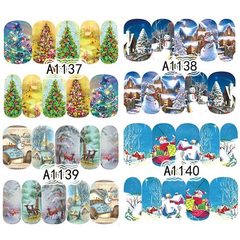 12 узоров/лист, Рождественская наклейка для ногтей, снежный Санта-Клаус ...