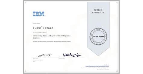 Yusuf Bazazo On Linkedin Completion Certificate For Developing Back End Apps With Nodejs And