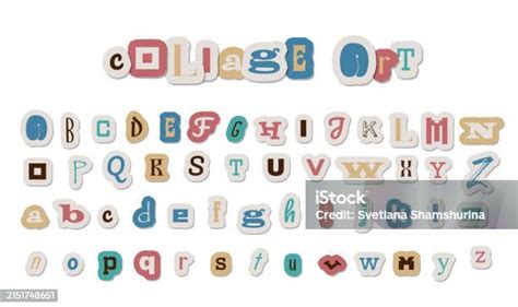 다채로운 익명의 글자가 설정된 레트로 콜라주 글꼴 몸값 메모 스타일 알파벳을 잘라냅니다 그런지 펑크 클리핑 요소 컬렉션 고립된 벡터 그림 가능성에 대한 스톡 벡터 아트 및