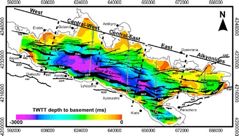 Fault Map Illustrating Major Faults Offsetting Seismic Basement Depth