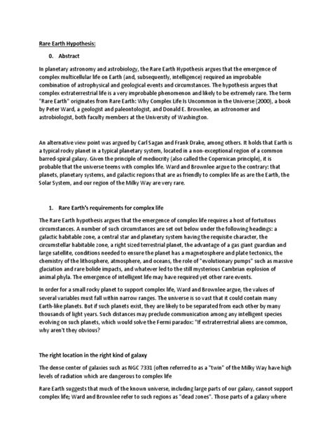 Rare Earth Hypothesis Pdf Planetary Habitability Earth Analog