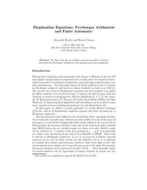 Pdf Diophantine Equations Presburger Arithmetic And Finite Automata